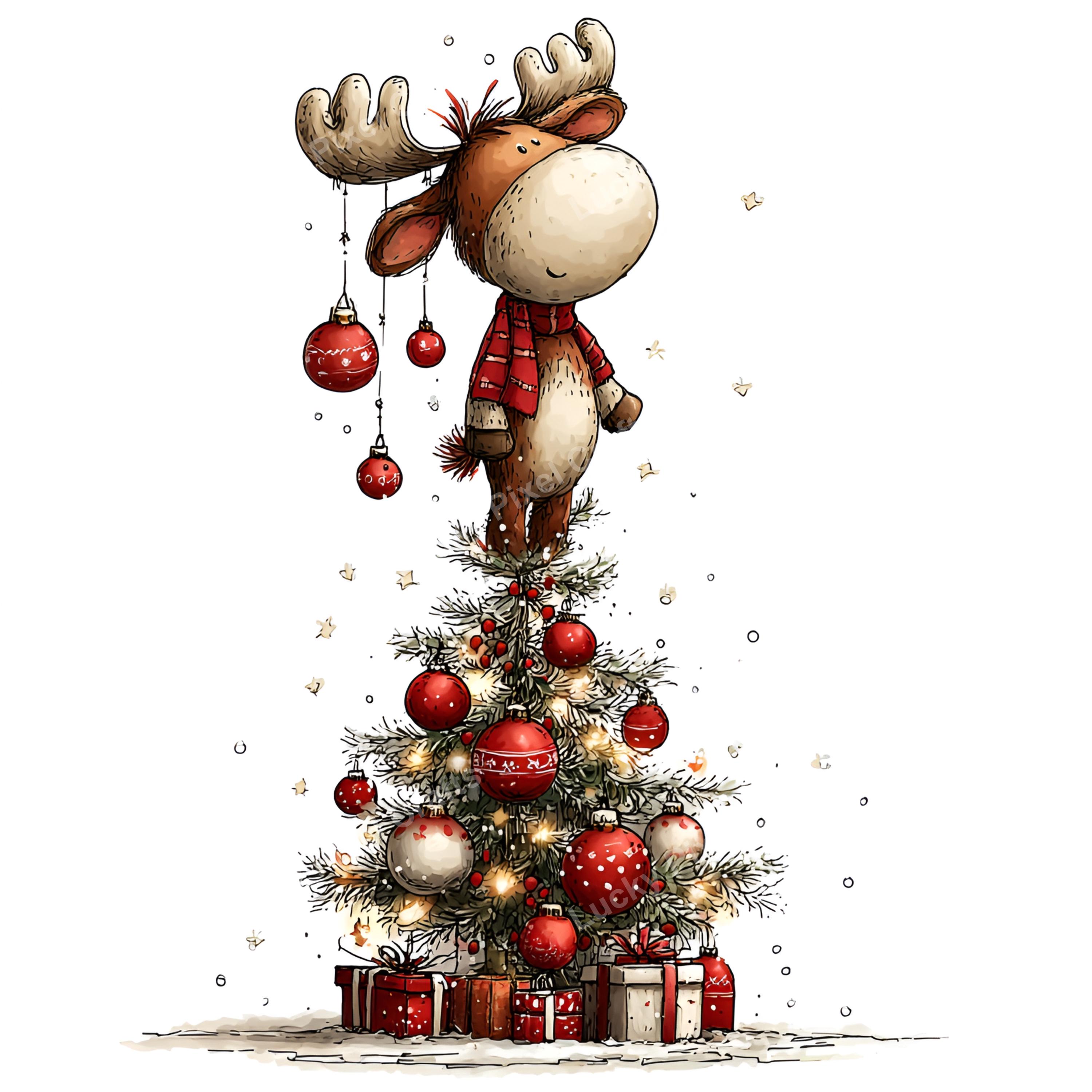 Whimsical Christmas Moose JPG, Holiday Scrapbook Papers (digital ...