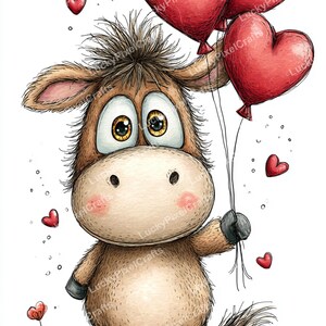 Animals With Balloons Clipart, JPG, Whimsical Valentines Day Clipart ...