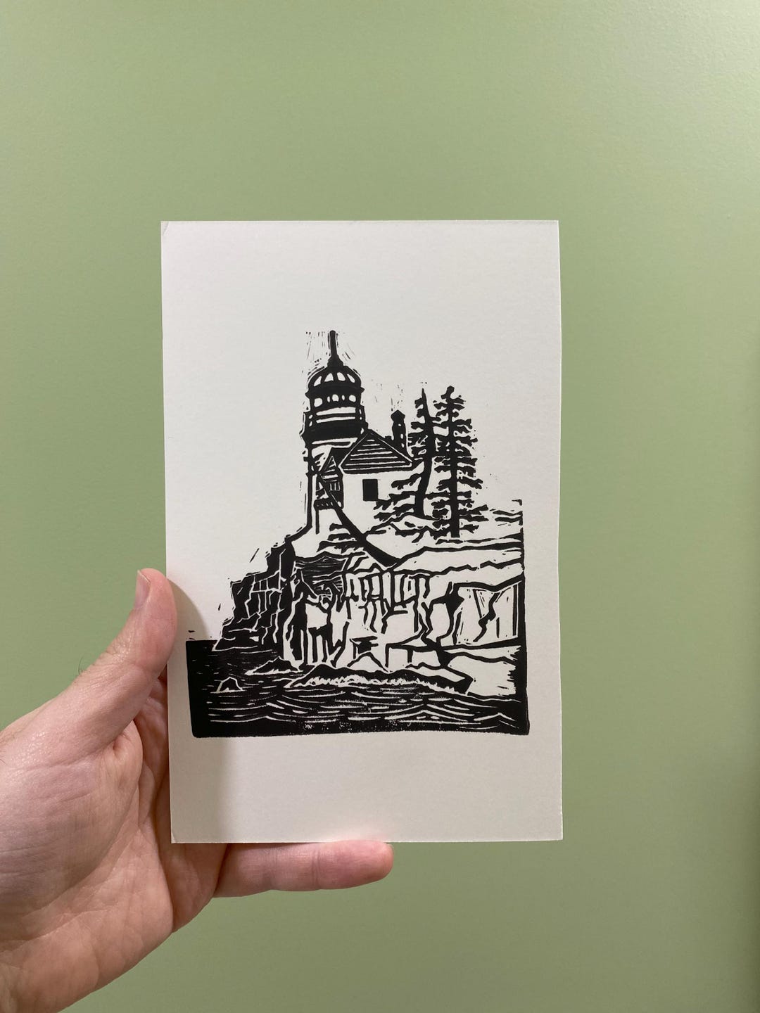 Norway Lighthouse - Linocut Print - Etsy