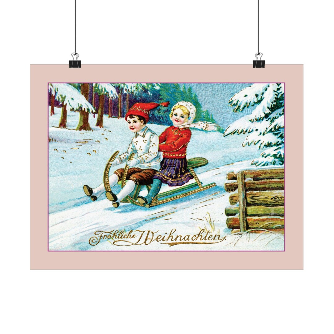 Poster, Christmas Sleight Ride Art Print, Children Playing Holiday ...
