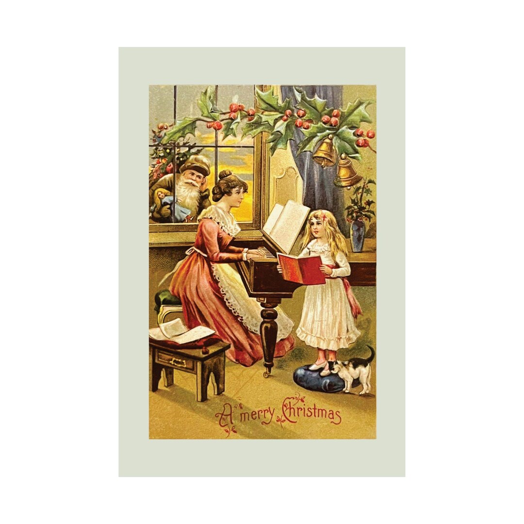 Santa Peering Through Window Matte Vertical Posters, Mom Piano Daughter ...