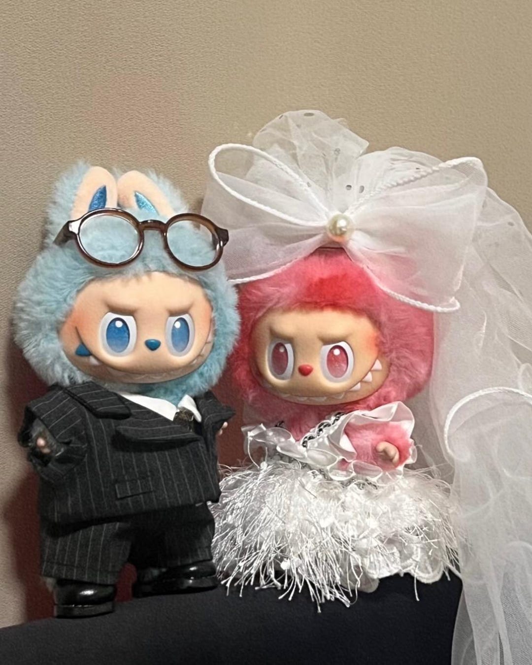 Labubu Doll Wedding Outfit Set – Bride Dress, Groom Suit, Veil & Bow ...