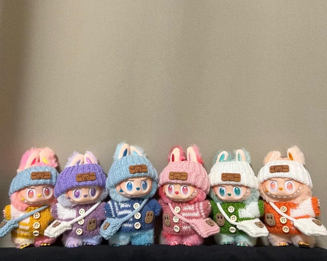 Handmade Winter Knit Outfits for Labubu Doll – Colorful Bunny Sweaters ...