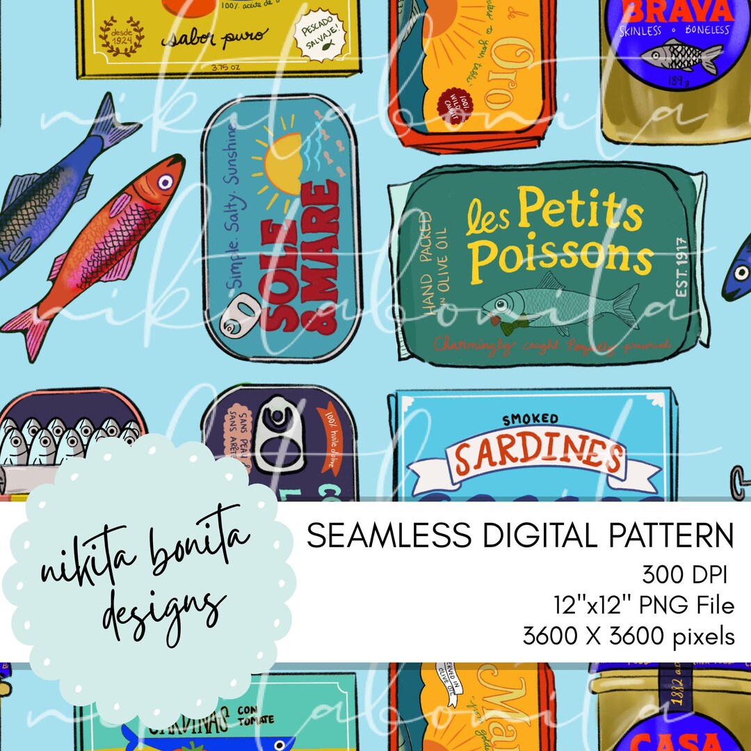 Blue Sardine Dreams Seamless Pattern DIGITAL DOWNLOAD - Etsy
