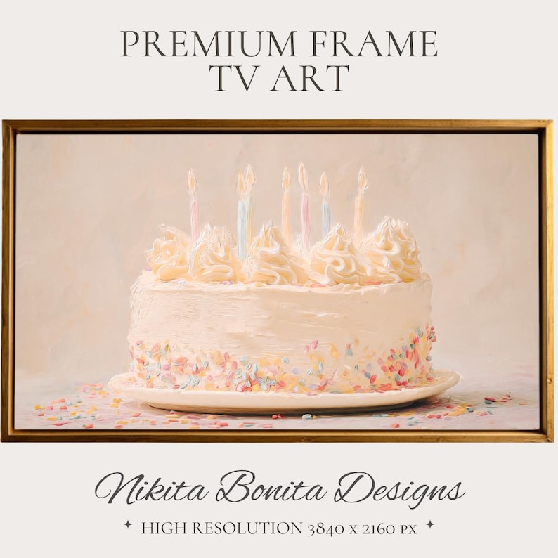 Birthday Cake With Sprinkles Frame TV Art | Pastel Cake Painting ...