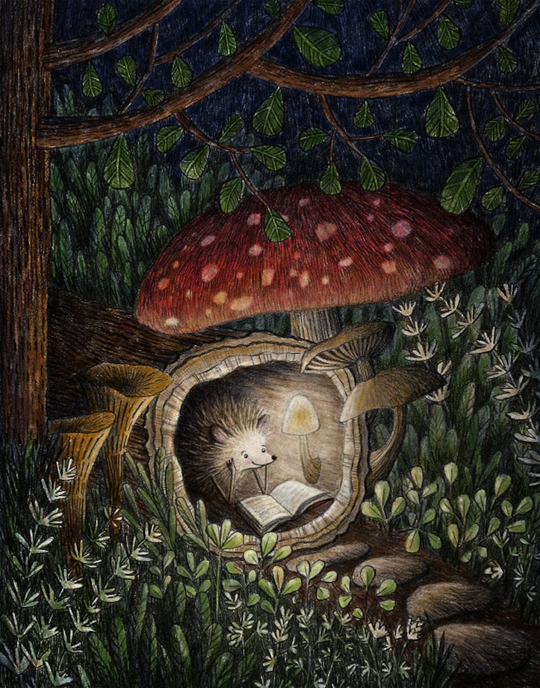 Hedgehog Reading Art Print, Forest Kid's Room Decor, Hedgehog ...