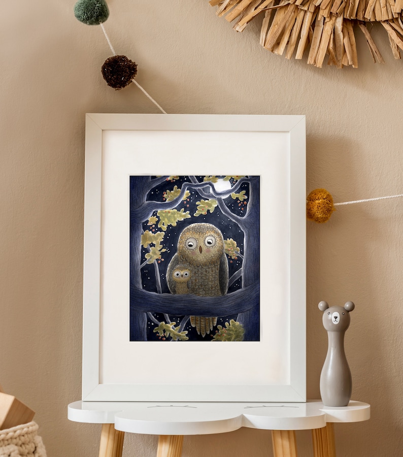 Mama and Baby Owl Art Print Owl Illustration Owl Watercolor - Etsy