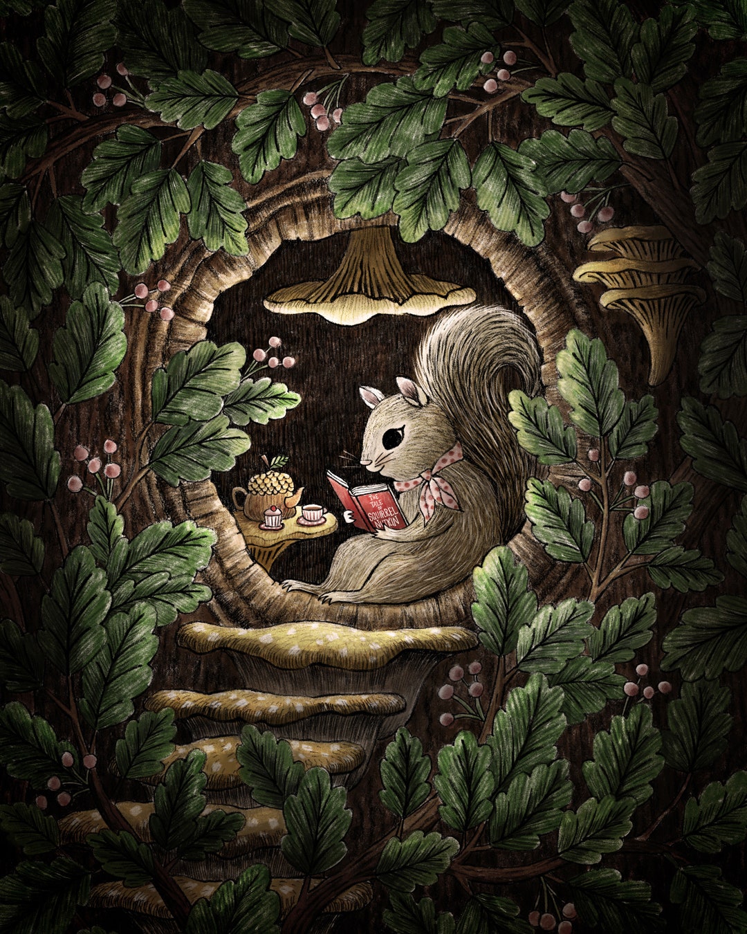 Squirrel Reading Art Print, Forest Kid's Room Decor, Squirrel ...