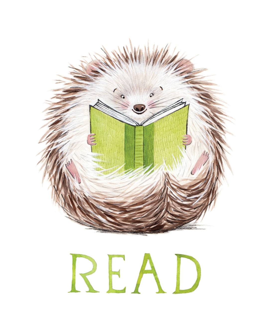 Hedgehog Reading Art Print, Literacy Illustration, Watercolor Children ...