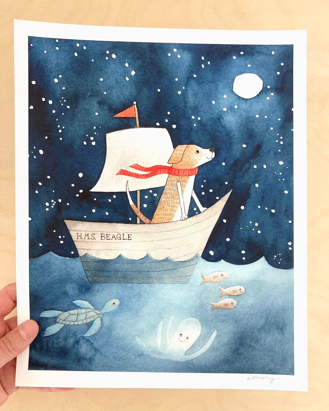 Beagle Art Print Dog in Boat Illustration Puppy Decor - Etsy