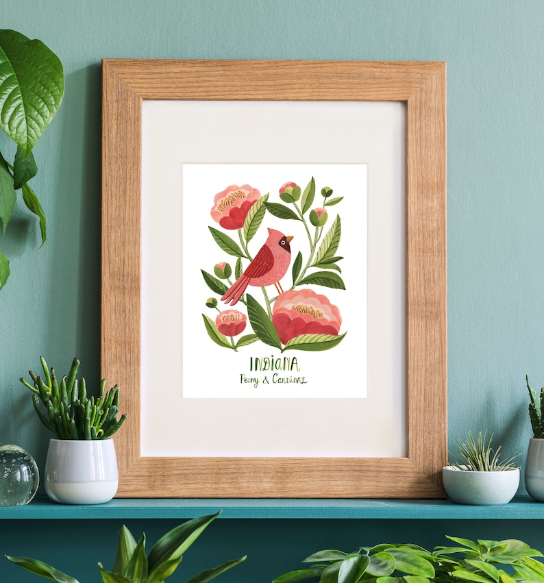 Indiana State Bird Art Print, Indiana State Flower Art Print, Indiana ...