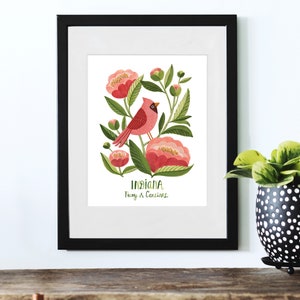 Indiana State Bird Art Print, Indiana State Flower Art Print, Indiana ...