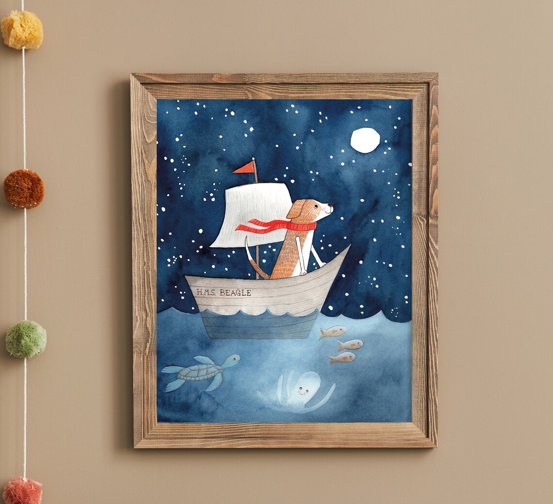 Beagle Art Print Dog in Boat Illustration Puppy Decor - Etsy
