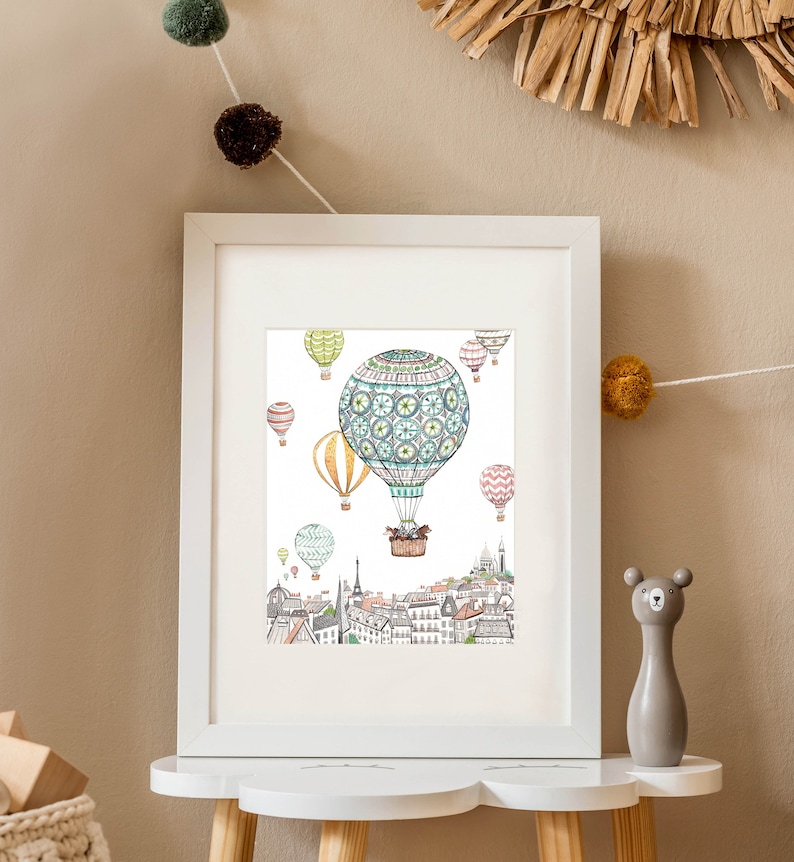 Hot Air Balloons Over Paris Art Print Hot Air Balloons - Etsy
