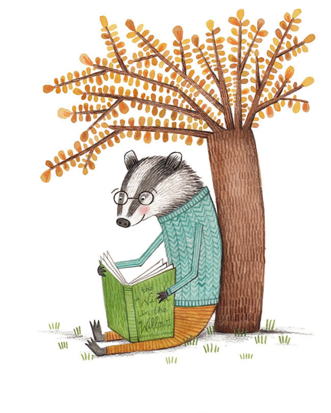 Badger Reading Under Tree Art Print Badger Illustration - Etsy