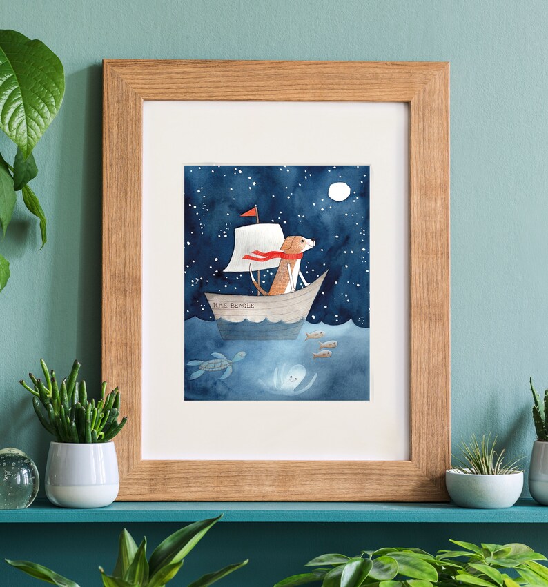 Beagle Art Print Dog in Boat Illustration Puppy Decor - Etsy