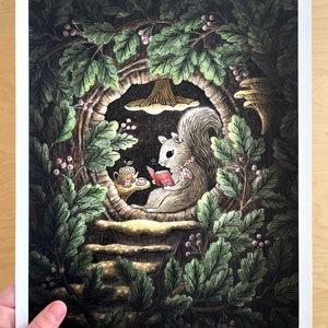 Squirrel Reading Art Print, Forest Kid's Room Decor, Squirrel ...