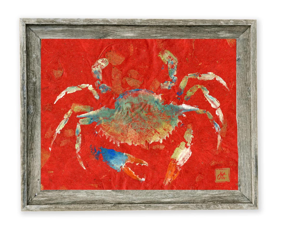 Framed Red Crab Gyotaku Print - Etsy