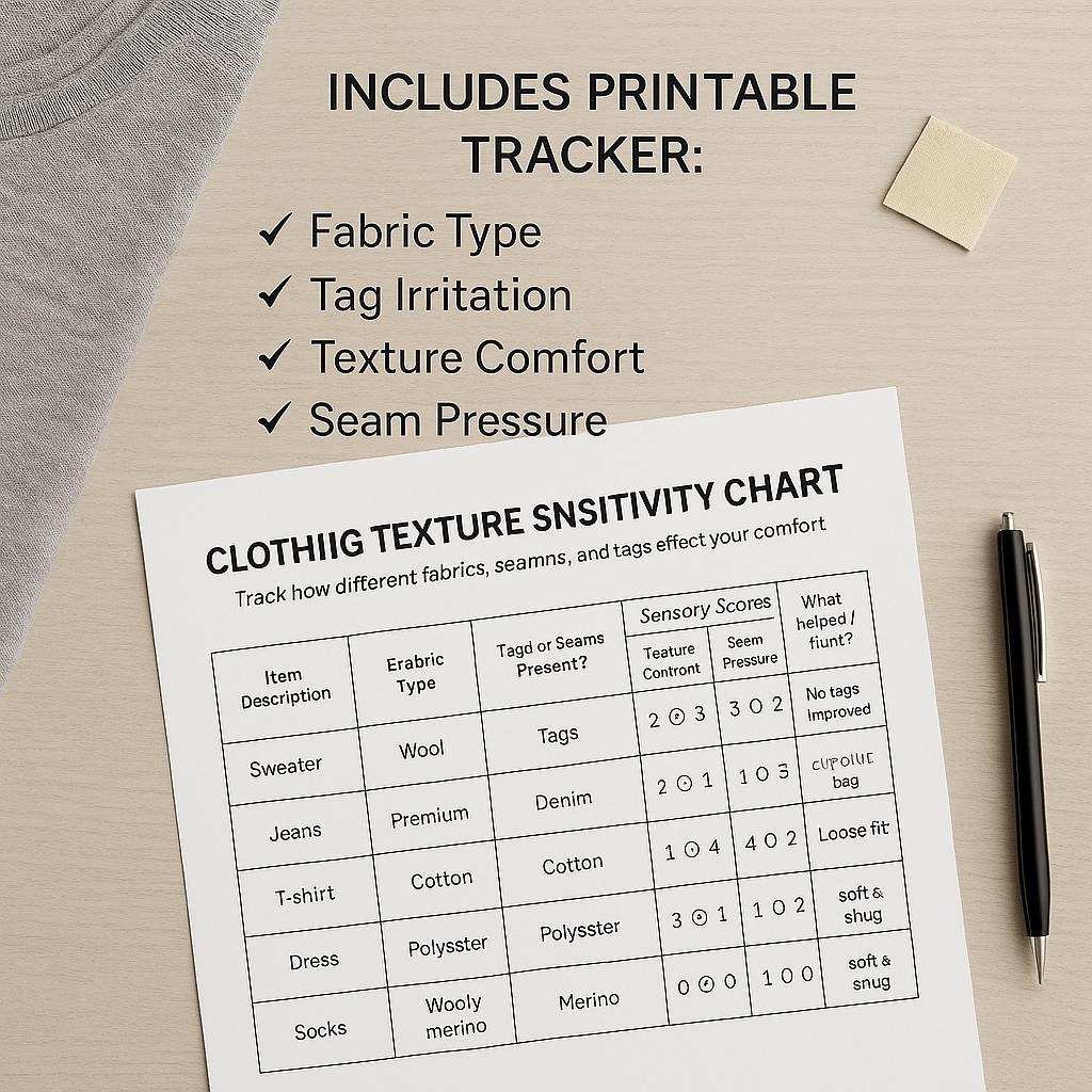 Clothing Texture Sensitivity Chart | ADHD & Sensory Processing Tracker ...
