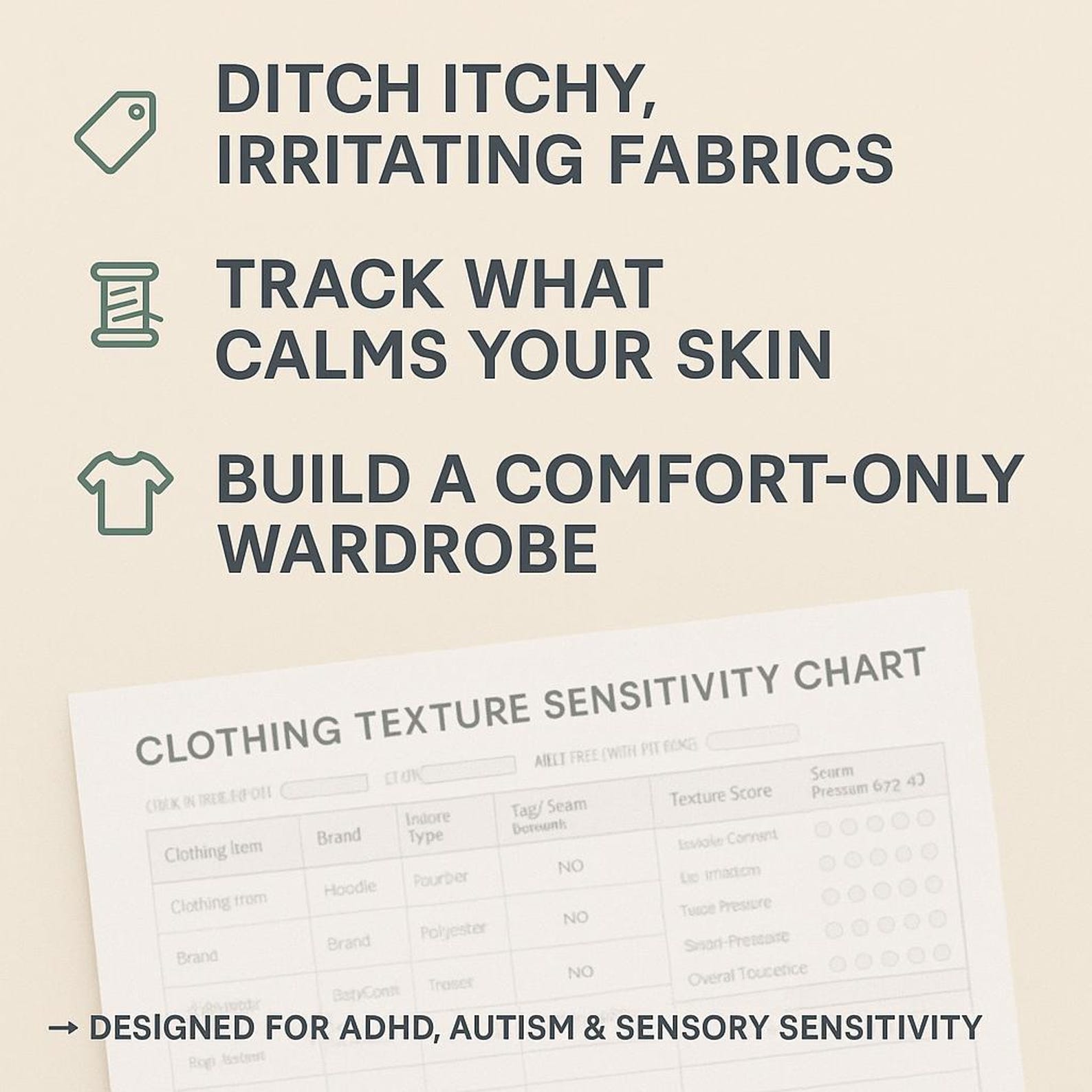 Clothing Texture Sensitivity Chart | ADHD & Sensory Processing Tracker ...
