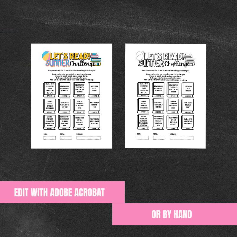 Summer Reading Challenge: Kids Printable Reading Log (PDF Download, US ...