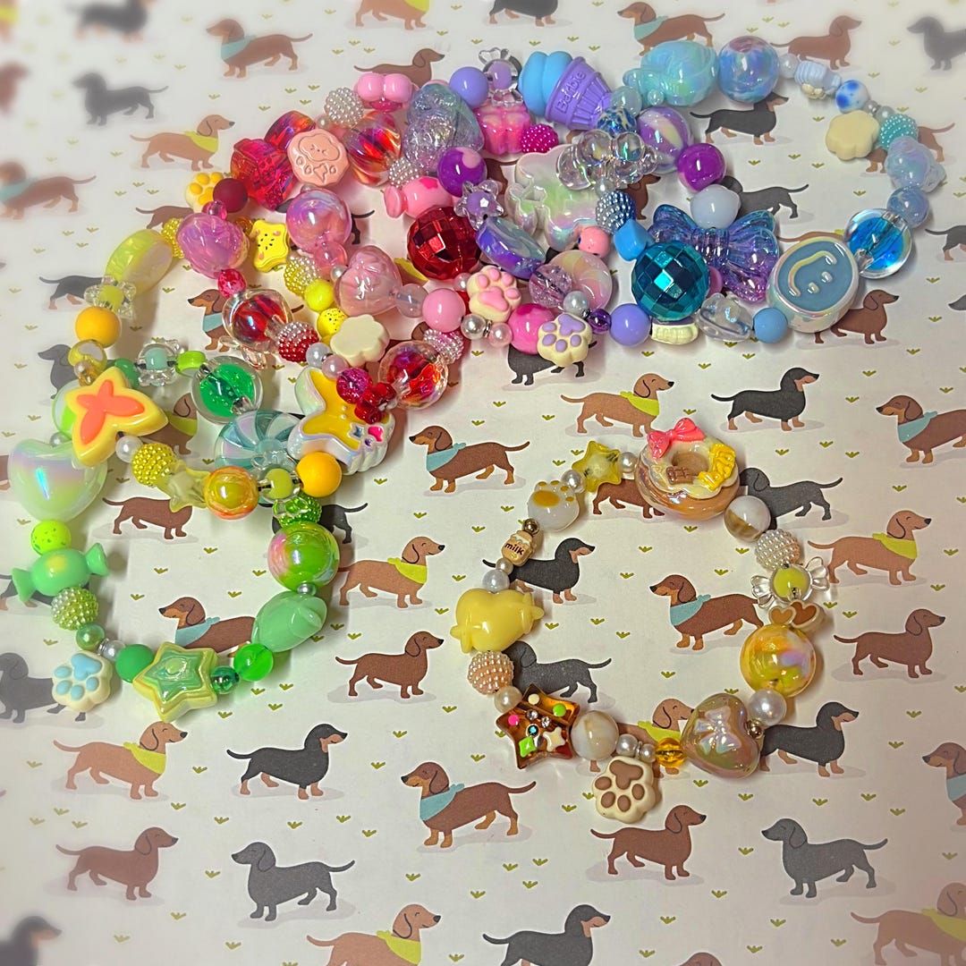 Paw Decora Chunky Beaded Bracelets Strechy Alt J Fashion Furry Cat Dog ...