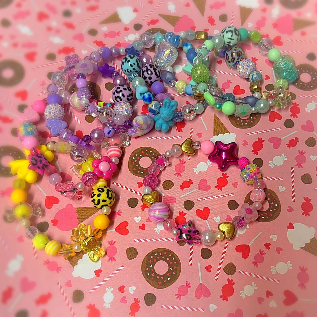 Gyaru Decora Chunky Beaded Bracelets Strechy Alt J Fashion Y2k - Etsy