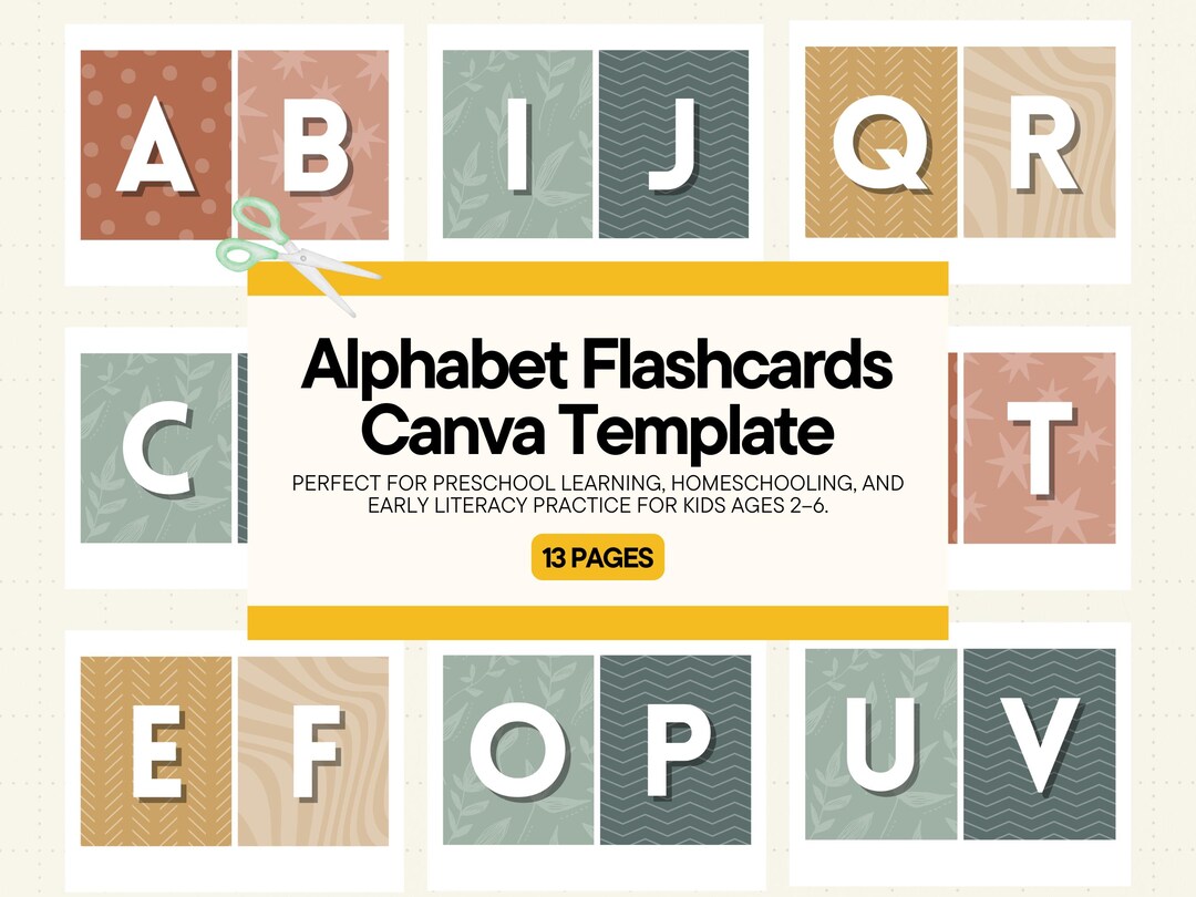 Alphabet Flashcards Canva Template for Preschool & Homeschool Learning ...