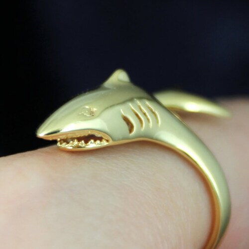 Shark Ring in Solid 925 Sterling Silver Gold Plated Great - Etsy Australia