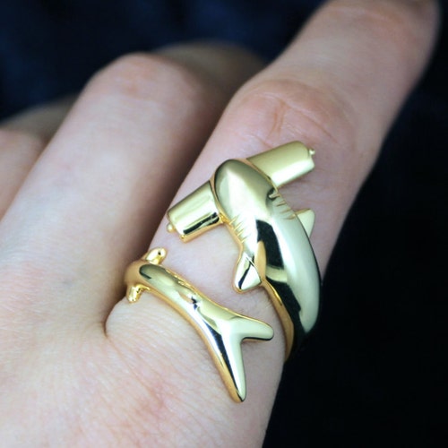Shark Ring in Solid 925 Sterling Silver Gold Plated Great - Etsy Australia