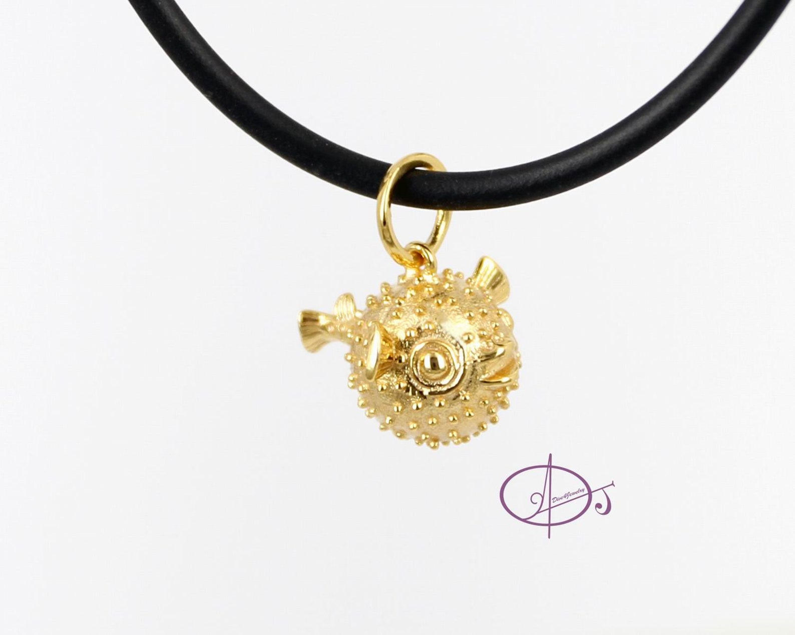 Little Puffer Fish Charm Sterling Silver Gold Plated 3D | Etsy