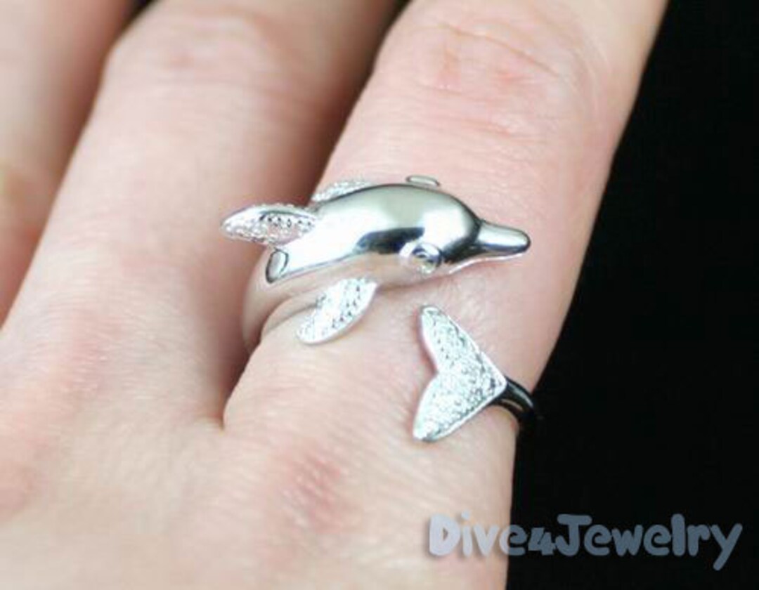 Dolphin Ring Solid 925 Sterling Silver Rhodium Wrap Ring Size ...