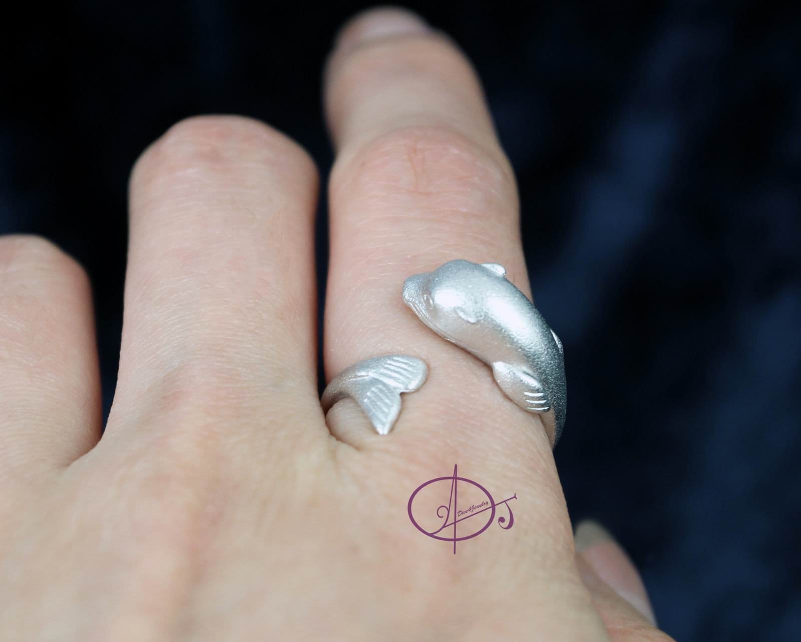 Sea Lion Satin Ring Solid 925 Sterling Silver Rhodium Plated Size ...