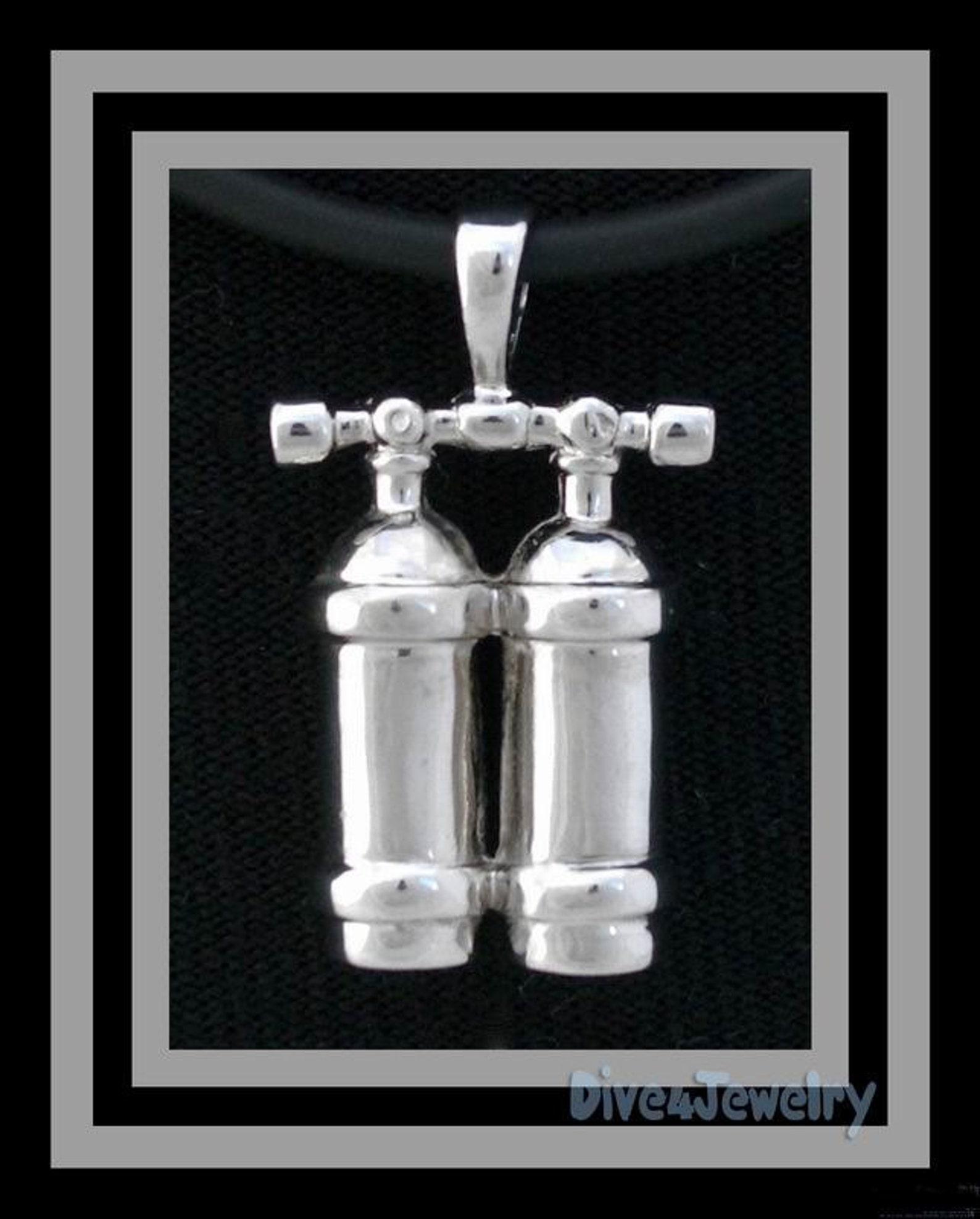 Dive Tank Necklace Solid 925 Sterling Silver 3D Scuba Diving Twin Tanks ...
