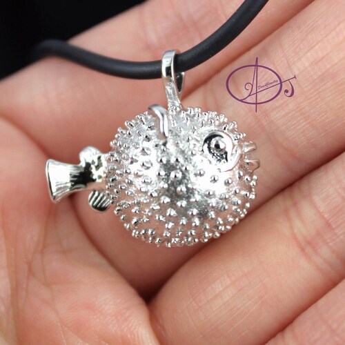 Solid 925 Sterling Silver Puffer Fish Pendant Necklace Sealife - Etsy