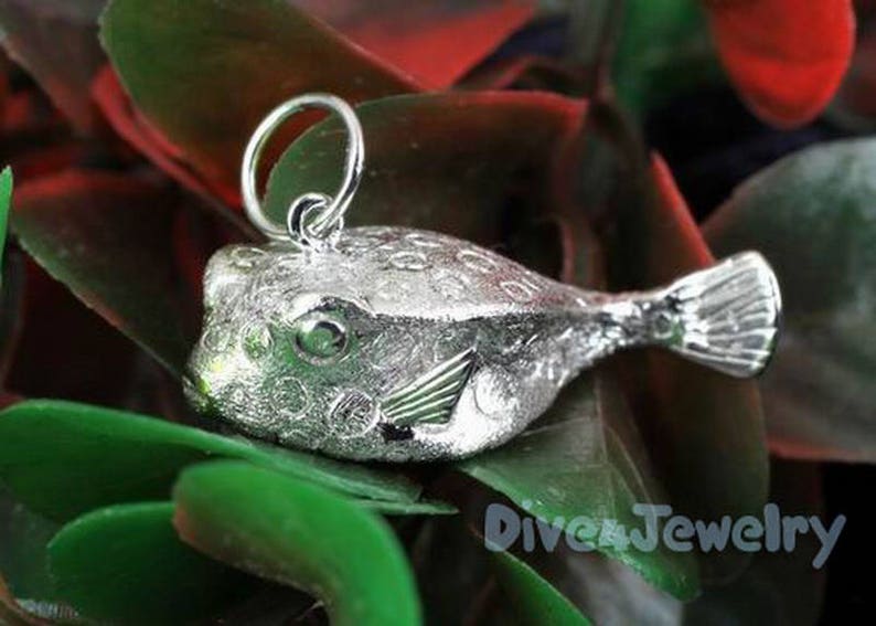 3D Box Puffer Fish Sterling Silver Pendant Necklace Lifelike Pufferfish ...