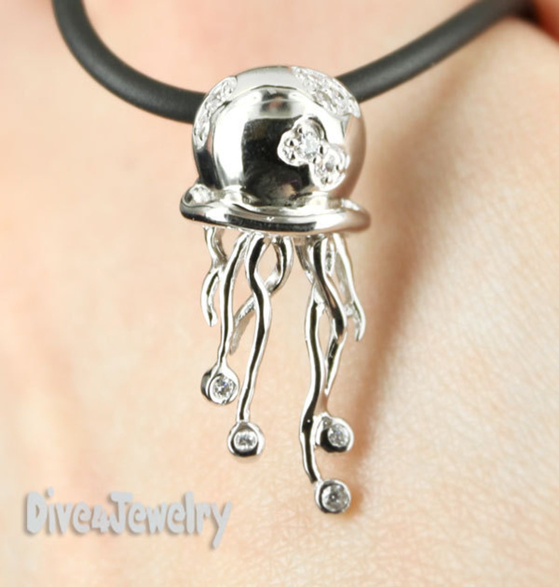 Cz Jellyfish Necklace Sterling Silver Ocean Beach Jelly Fish - Etsy