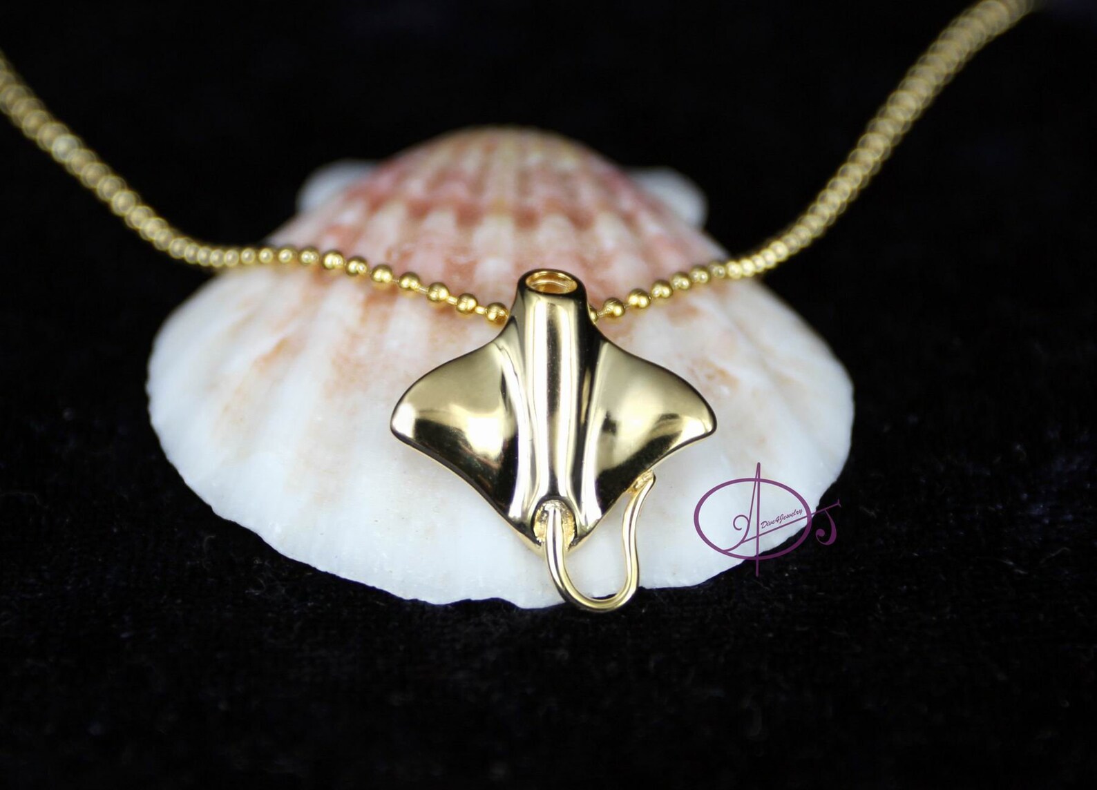 Eagle Ray Necklace Sterling Silver Gold Plated Fish Pendant Ocean ...