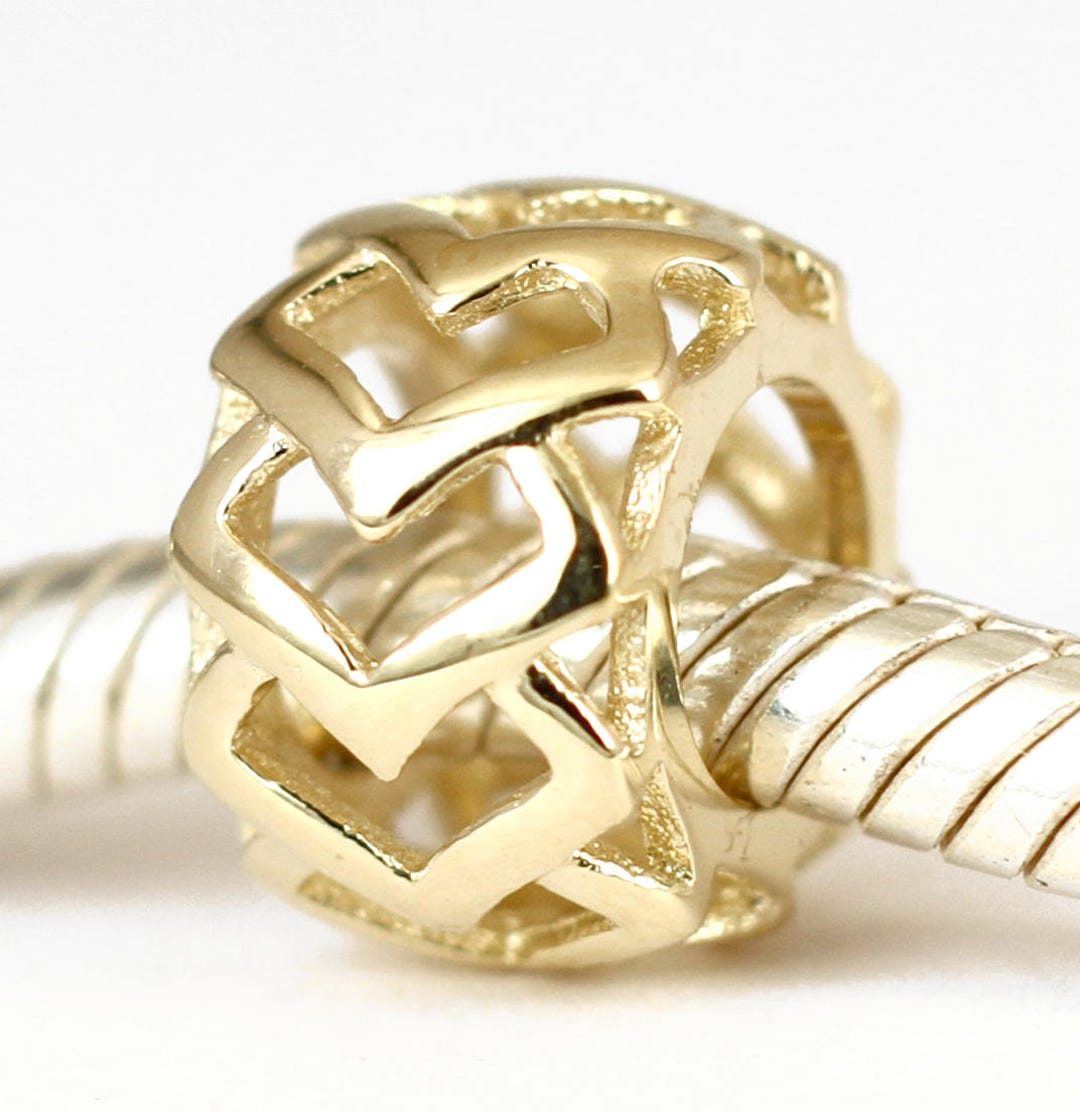 9K Gold Heart Charm Bead Genuine Solid 9ct Yellow Gold or Rose Gold ...