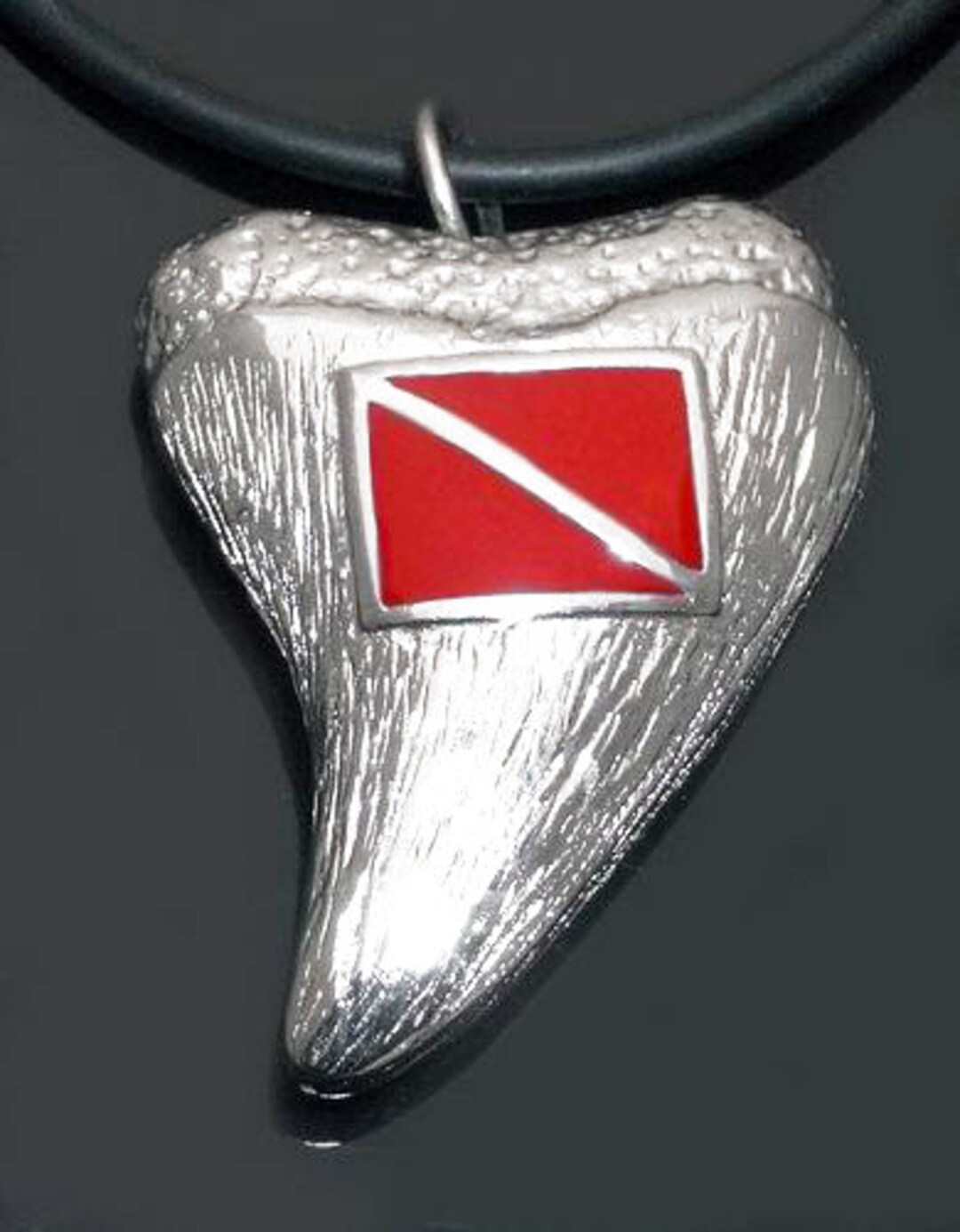 Sterling Silver Dive Flag on 3D Shark Tooth Pendant Necklace Nautical ...
