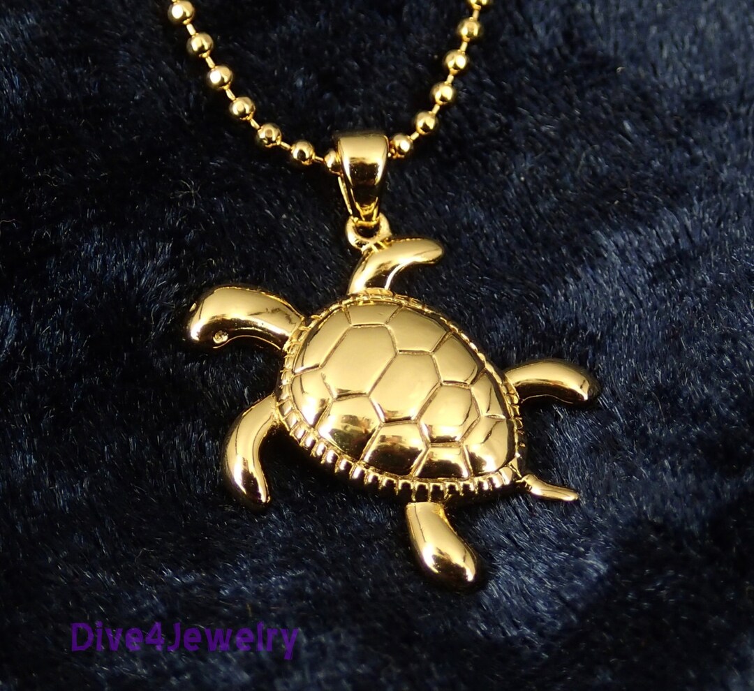 Turtle Necklace Solid 925 Sterling Silver Gold Plated 3D Tortoise ...