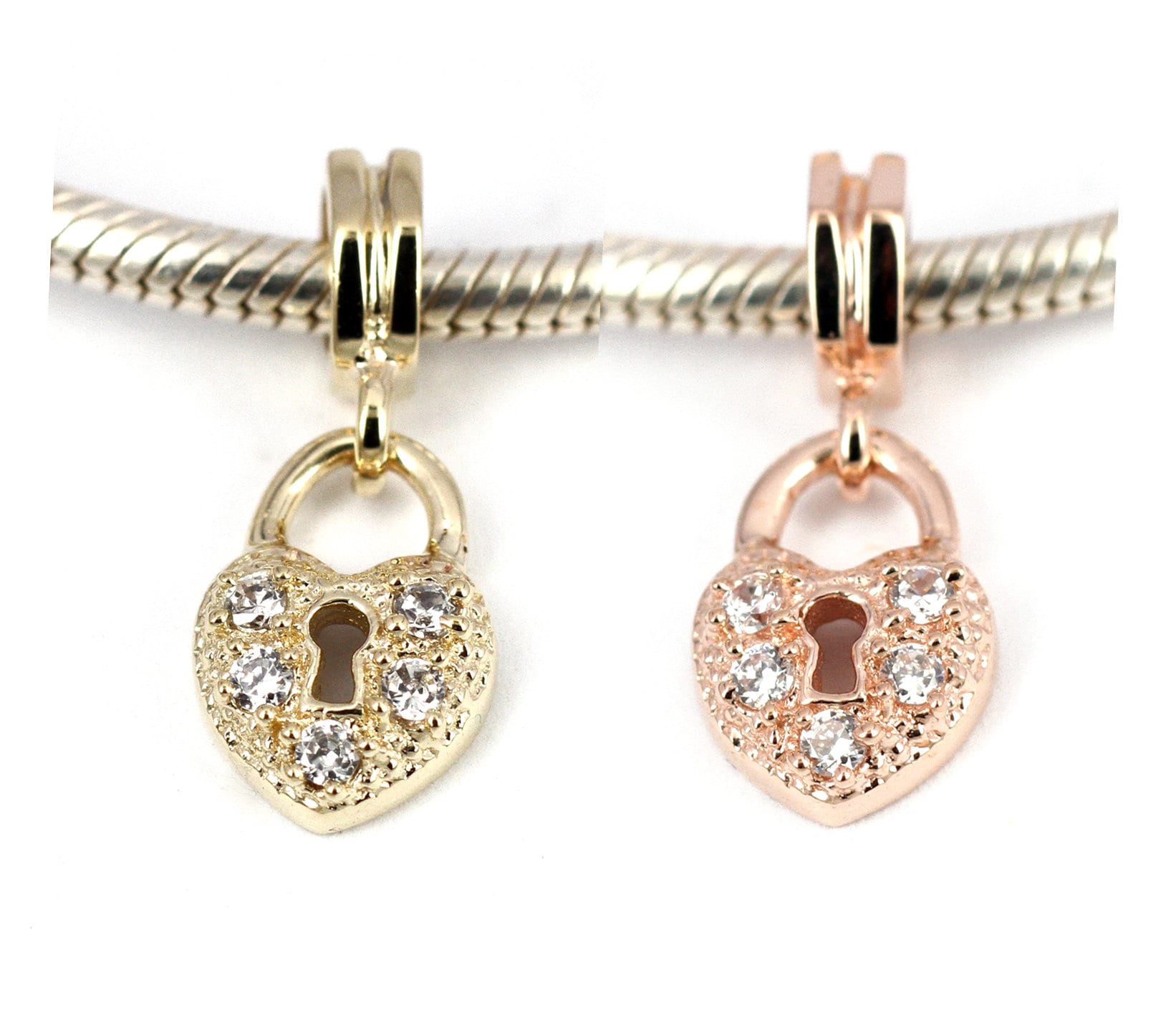 Love Heart Lock Charm Solid 9K 9ct Gold or Rose Gold With Cz Gemstones ...