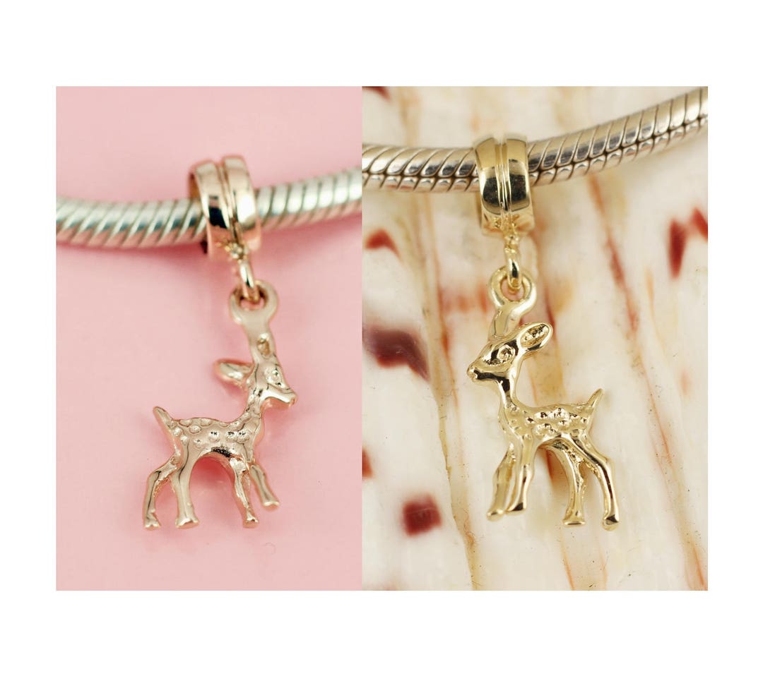 9K Deer Charm Solid 9K 9ct Yellow Gold or Rose Gold Cute 3D BAMBI Deer ...