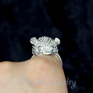 Puffer Fish Ring in Sterling Silver Open Ring Size Adjustable Beach ...