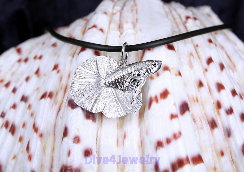 3D Betta Fish in Sterling Silver Pendant With Necklace Siamese Fighting ...