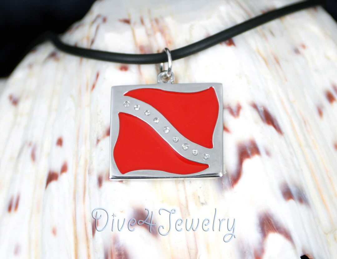 Dive Flag Necklace Scuba Diving Flag Pendant Solid Sterling Silver Red ...