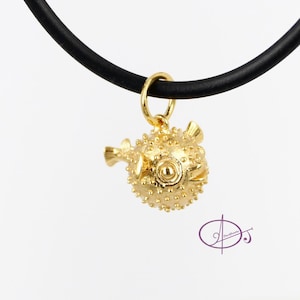 Little Puffer Fish Charm Sterling Silver Gold Plated 3D Pufferfish ...