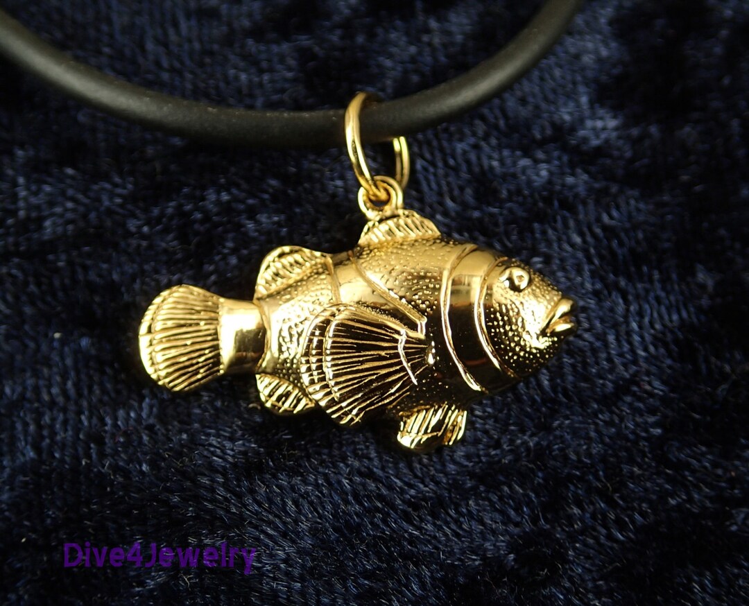 Clown Fish Nemo Charm Sterling Silver Gold Plated Pendant Necklace ...