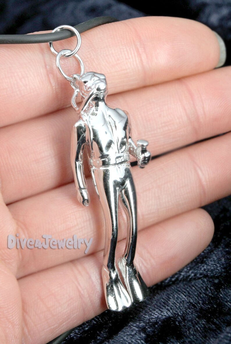 Scuba Diver Pendant Necklace Solid 925 Sterling Silver 3D | Etsy