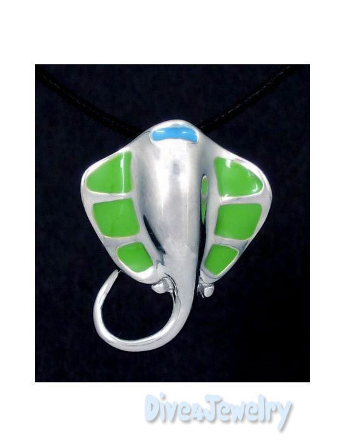 Sting Ray Necklace Sterling Silver Green and Blue Enamel Ray | Etsy